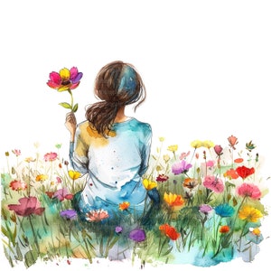 10 Girl and Flower Clipart, Floral Girl Print, Printable Watercolor ...