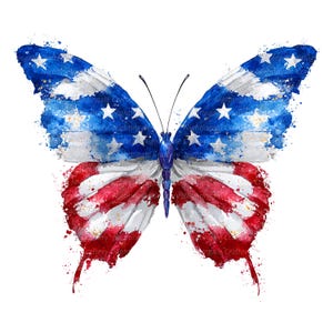 10 Patriotic Butterfly, USA Flag Clipart, Printable Watercolor Clipart ...