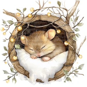 8 Sleeping Mouse Clipart Set 2, Mouse Hole, Printable Watercolor ...