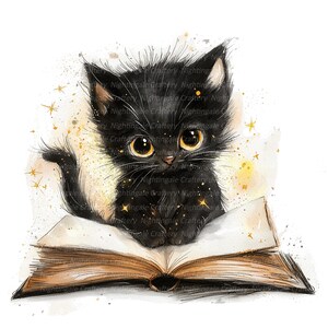 10 Cat and Magic Book Clipart, Fantasy Book, Printable Watercolor ...