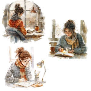 14 Woman Writing Clipart Set 2, Writer Clipart, Printable Watercolor ...
