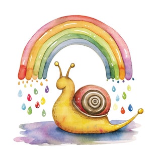 9 Snail and Rainbow Clipart, Nursery Rainbow, Printable Watercolor ...