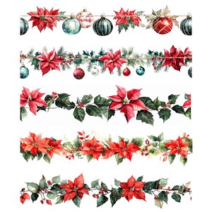 10 Christmas Garland Clipart, Seamless Border, Printable Watercolor ...