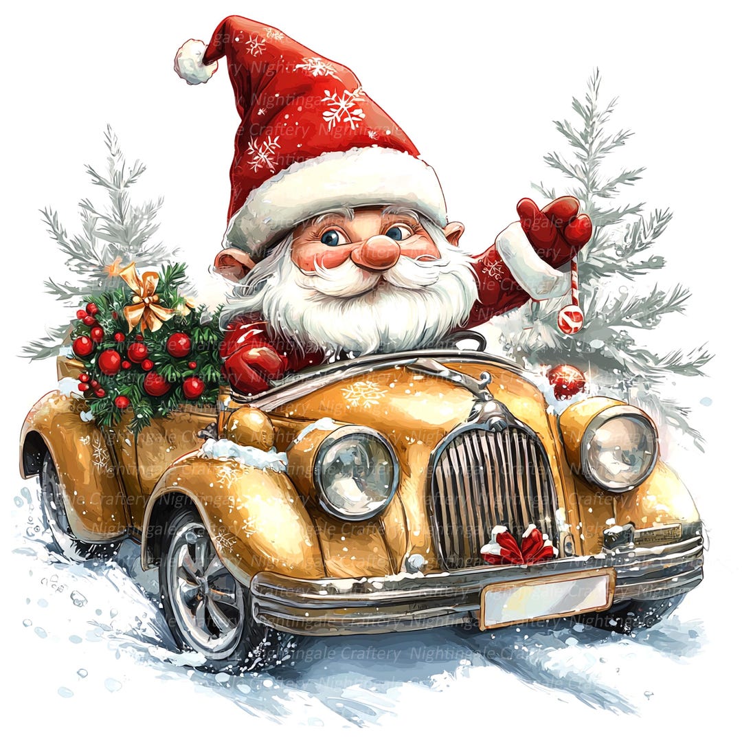 7 Festive Gnome Car, Christmas Gnome Clipart, Printable Watercolor ...