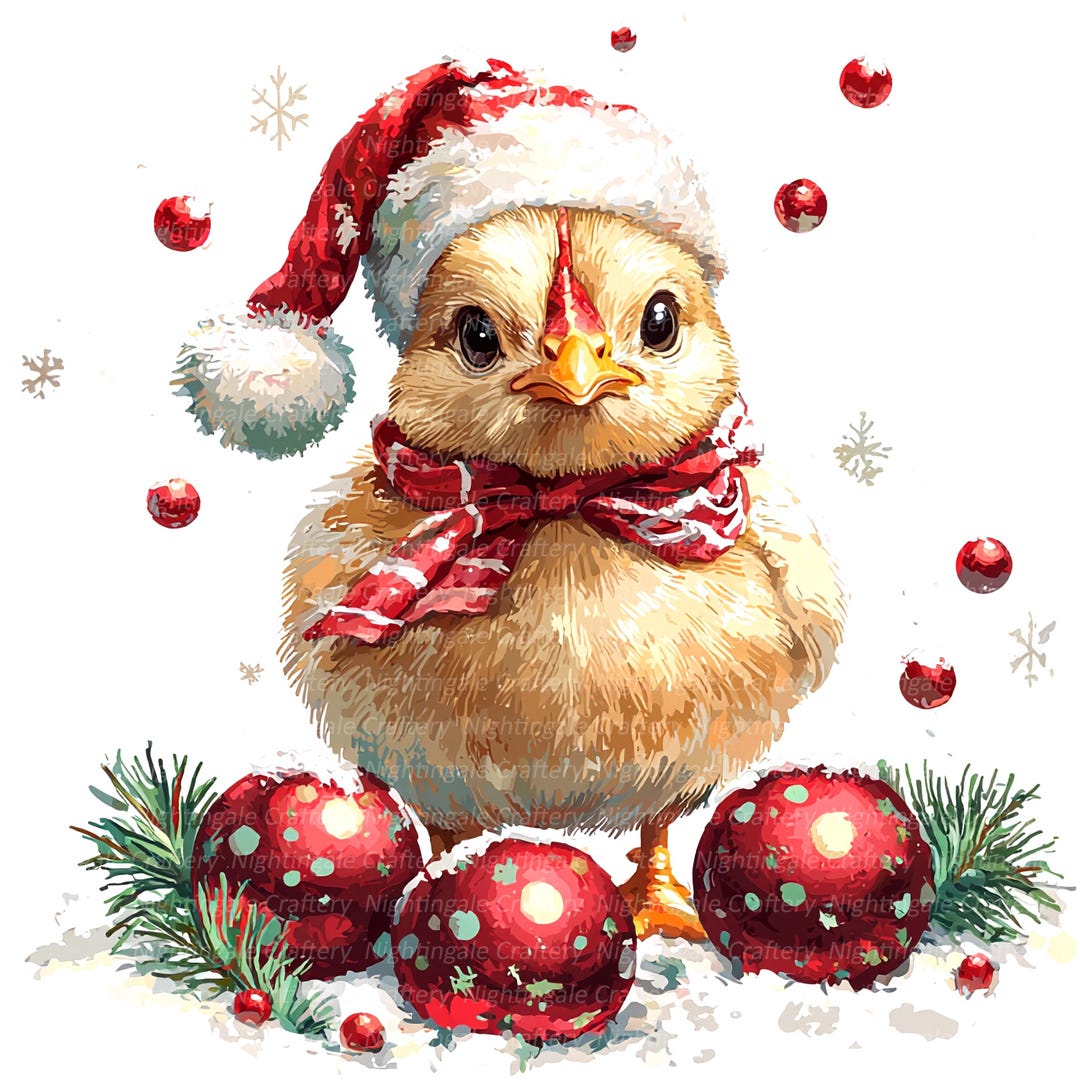 10 Christmas Chick Clipart, Christmas Card, Printable Watercolor ...