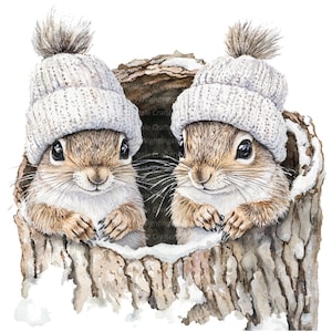 8 Winter Squirrels Clipart, Frozen Squirrel, Printable Watercolor ...