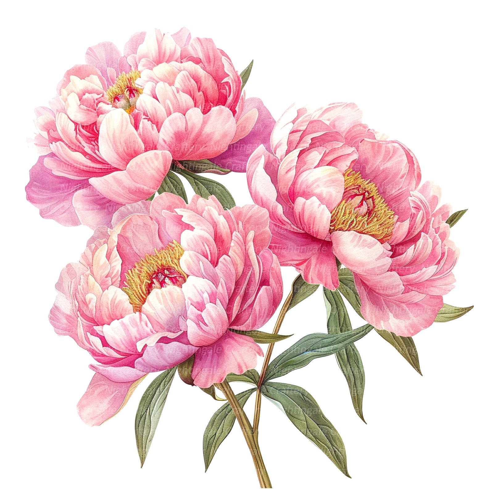 10 Peonies Bouquet Clipart, Peonies Print, Printable Watercolor Clipart ...