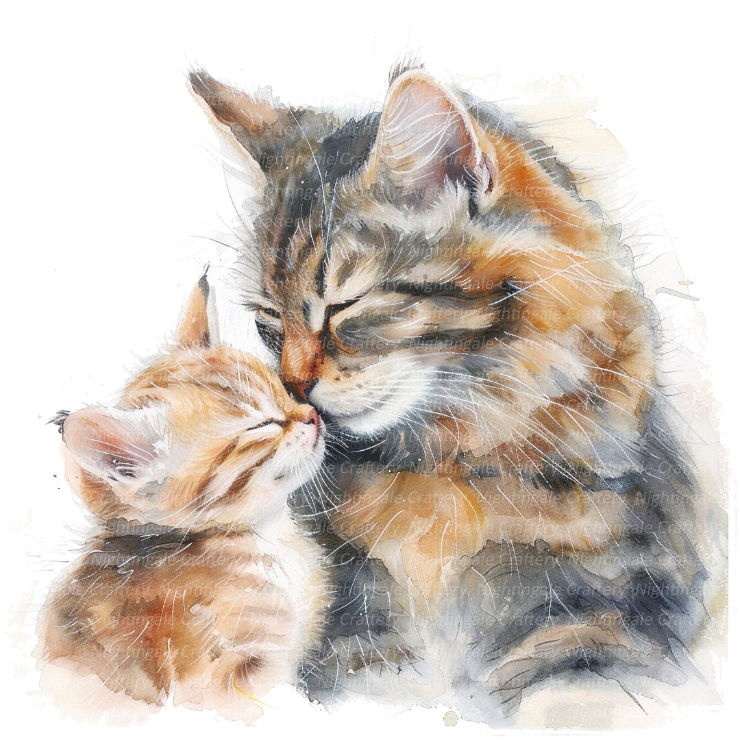 10 Cat and Kitten Clipart, Kitten Love Clipart, Printable Watercolor ...