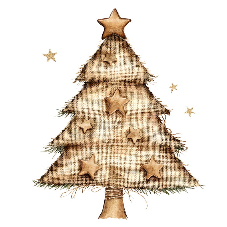 14 Rustic Hessian Christmas Tree Clipart, Printable Watercolor Clipart ...
