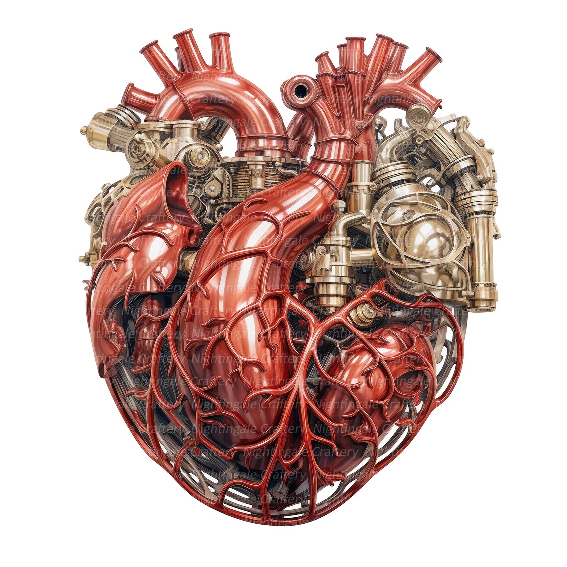 12 Artifical Human Heart Clipart, Steampunk, Printable Watercolor ...