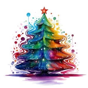10 Abstract Christmas Tree Clipart, Rainbow, Printable Watercolor ...