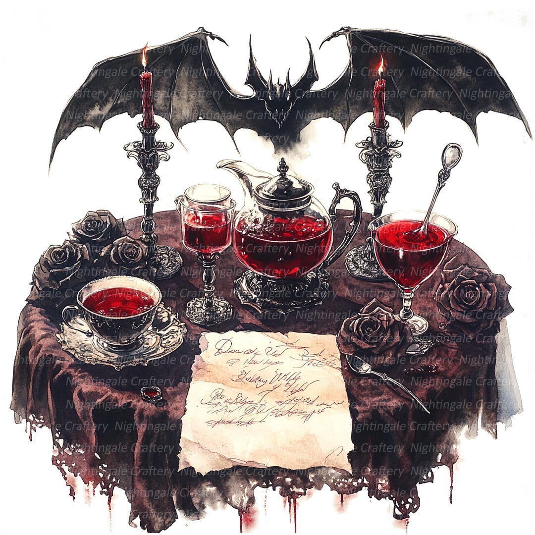 14 Vampire Midnight Tea Party, Dracula Clipart, Printable Watercolor ...