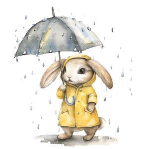 10 Bunny Rainy Clipart, Bunny With Umbrella, Printable Watercolor ...