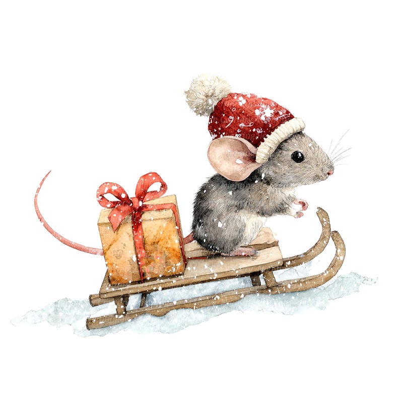 7 Christmas Mouse Clipart, Delivering Gift, Printable Watercolor ...