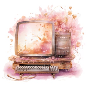 10 Pink Luxury Computer Clipart, PC Clipart, Printable Watercolor ...