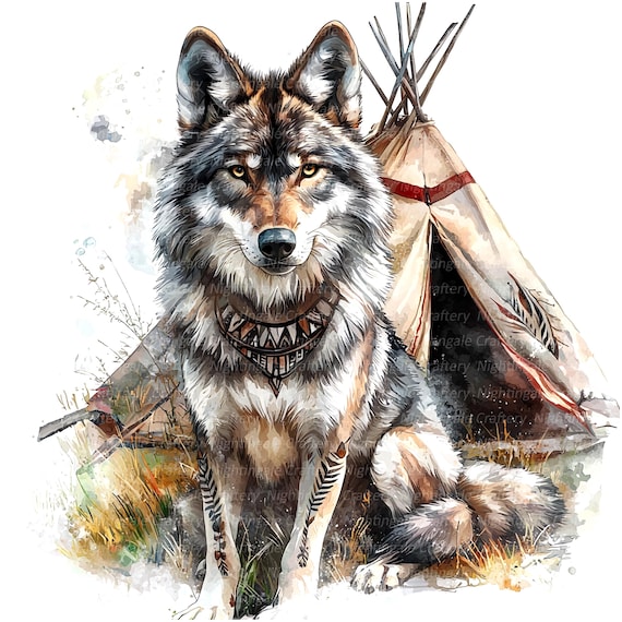 Dibujo De Lobo Indio Espíritu Lobo Indio Etsy México