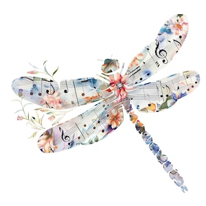 14 Dragonfly Music Notes Clipart, Wall Print, Printable Watercolor ...