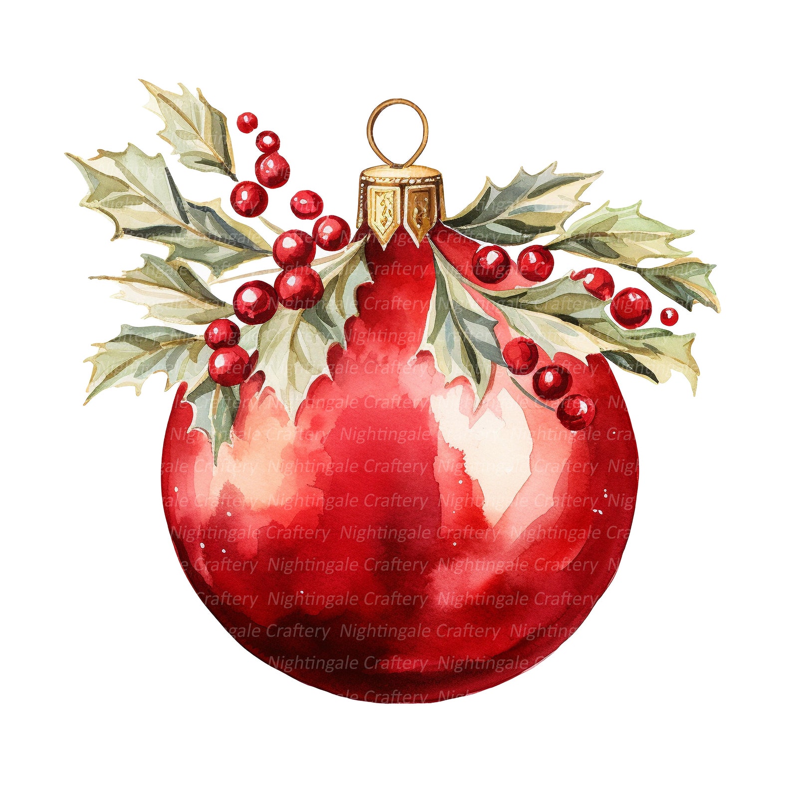 12 Red Bauble Clipart, Christmas Bauble Clipart, Printable Watercolor ...