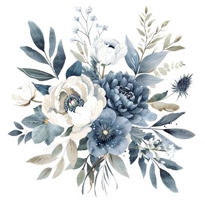 10 Blue Peonies Bouquet Clipart, Peonies Print, Printable Watercolor ...