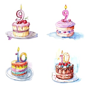 20 Birthday Cake Numbers Clipart, Cake Clipart, Printable Watercolor ...