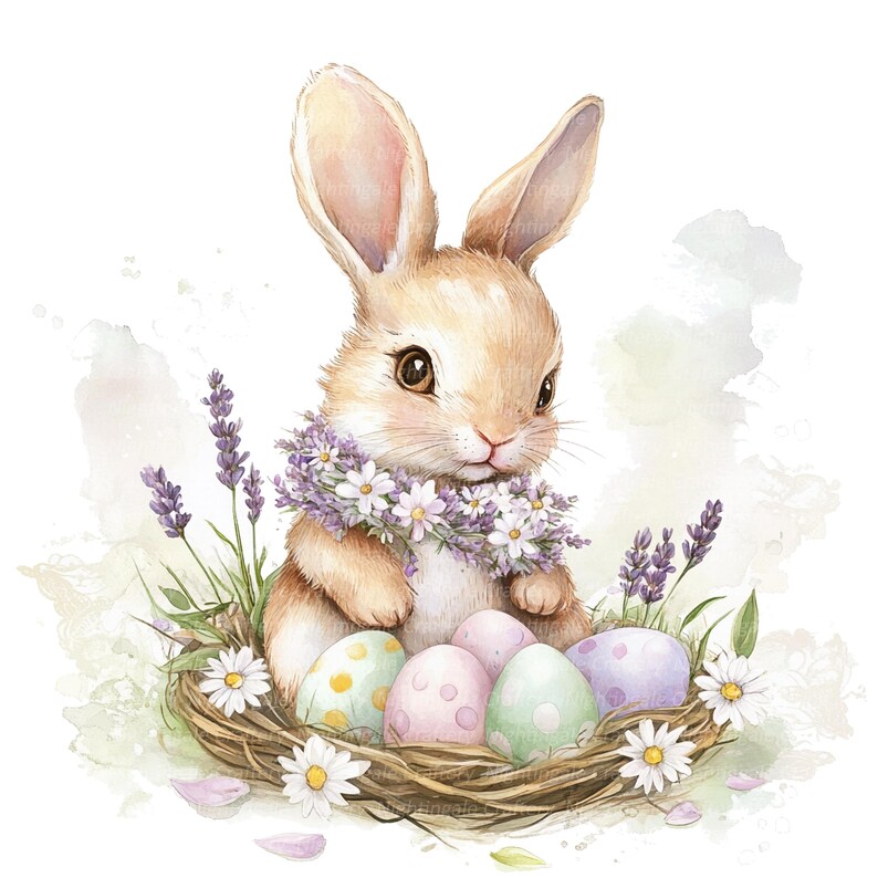 8 Easter Bunny Eggs Clipart 4, Easter Clipart, Printable Watercolor ...