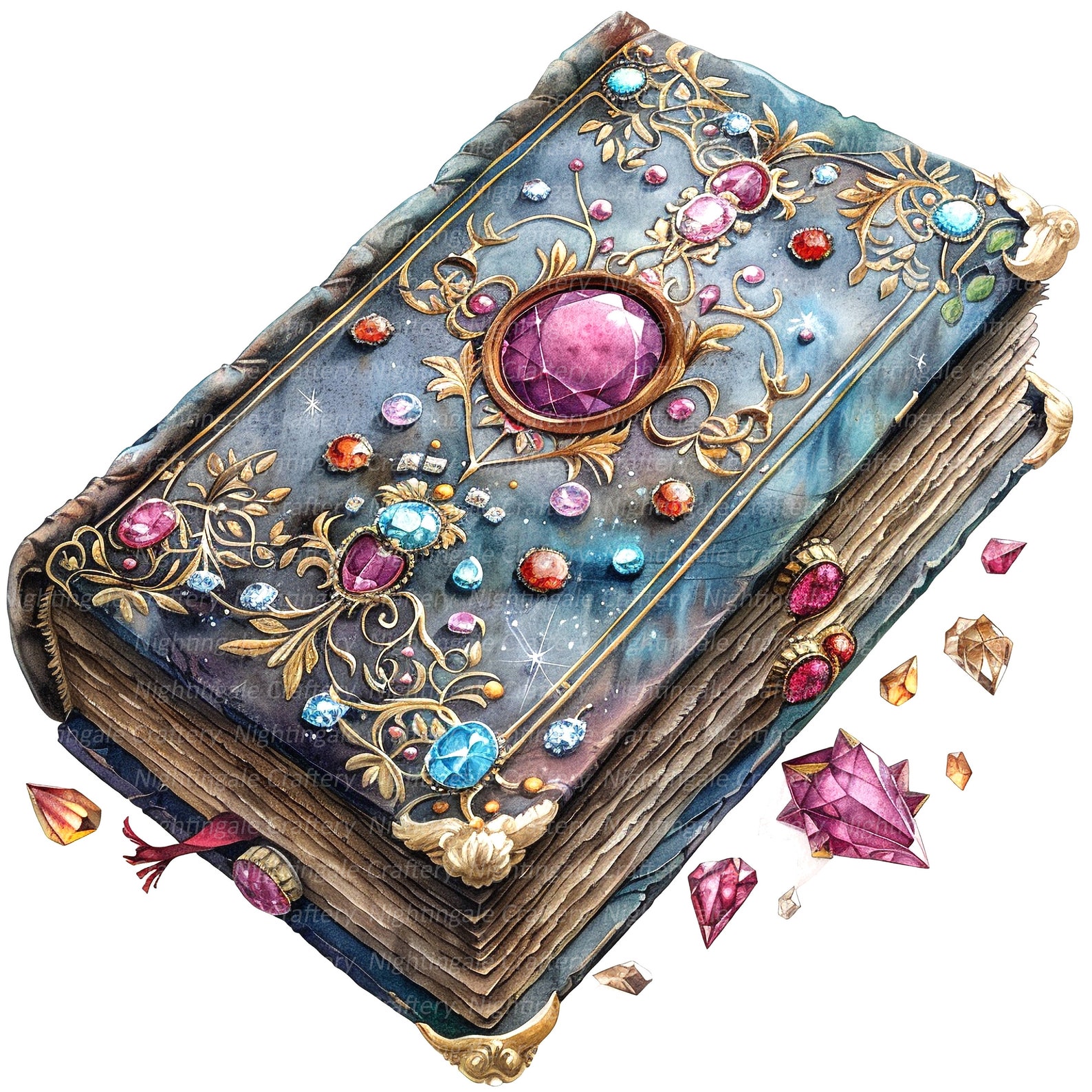 11 Jewelled Book Clipart, Magic Book Clipart, Printable Watercolor ...