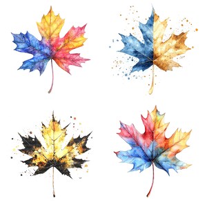 16 Coloured Autumn Leaves Clipart, Maple Leaf, Printable Watercolor ...