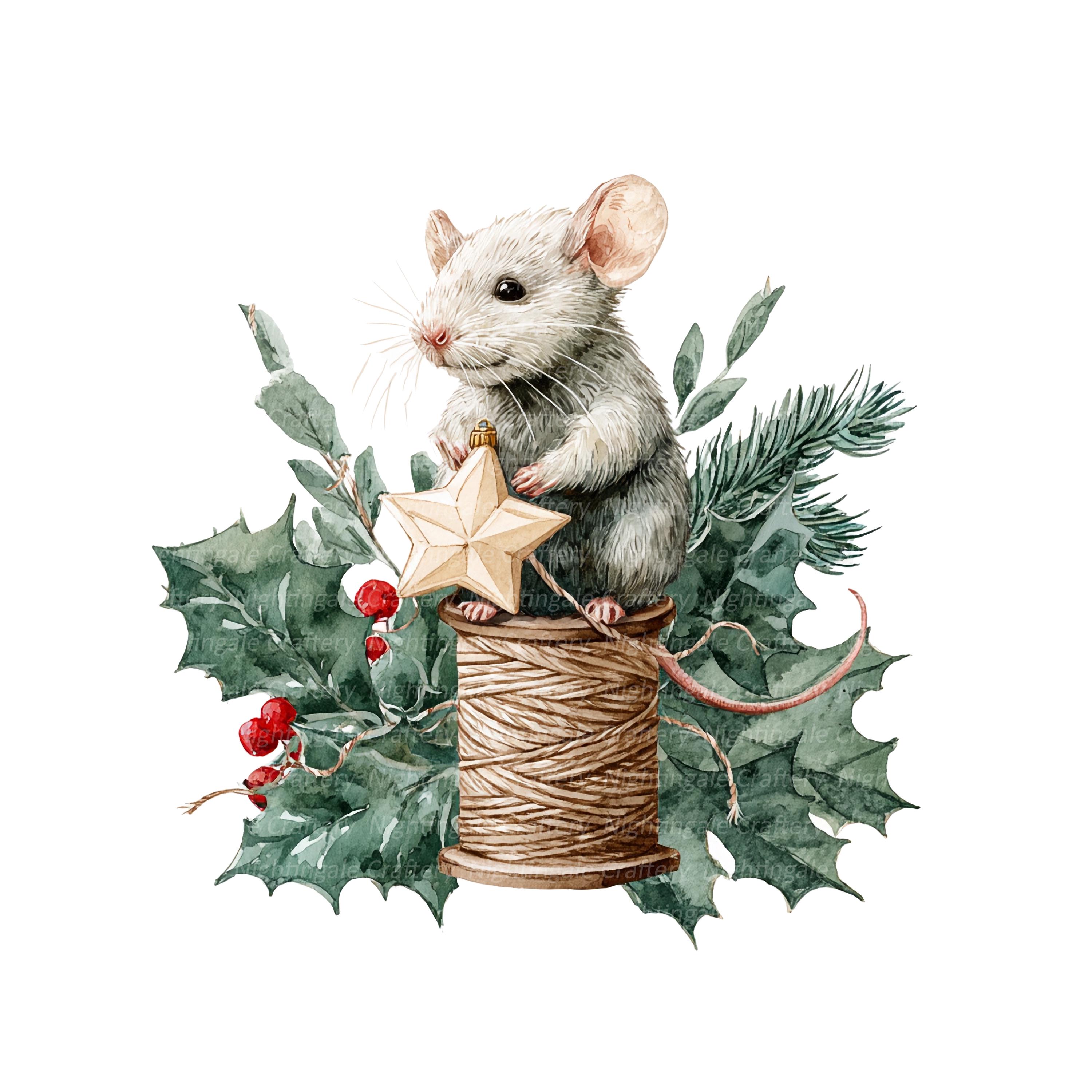 10 Christmas Mouse Clipart, Spool Clipart, Printable Watercolor Clipart ...