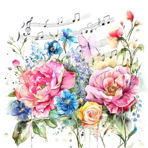 12 Floral Music Notes Clipart Set 2, Music Clipart, Printable ...