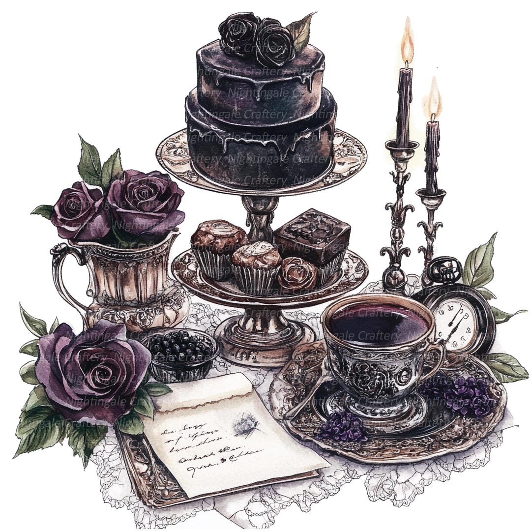 11 Victorian Gothic Clipart, Tea Party Clipart, Printable Watercolor ...