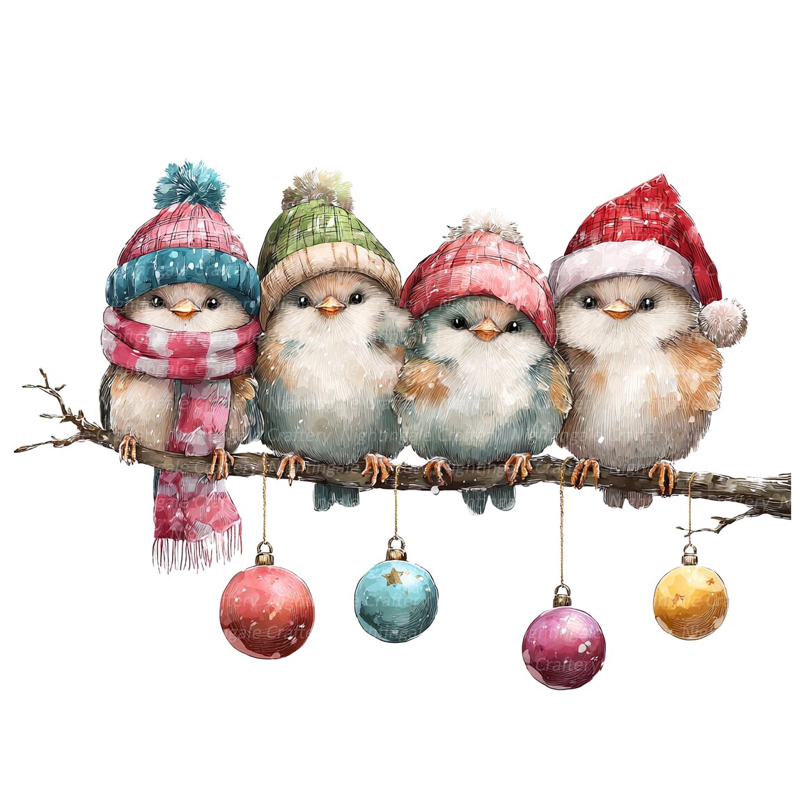 10 Funny Christmas Birds Clipart, Robin, Printable Watercolor Clipart ...