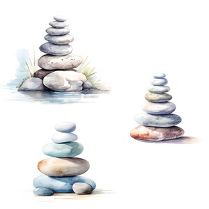 14 Zen Stones Clipart, Meditation Stones, Printable Watercolor Clipart ...
