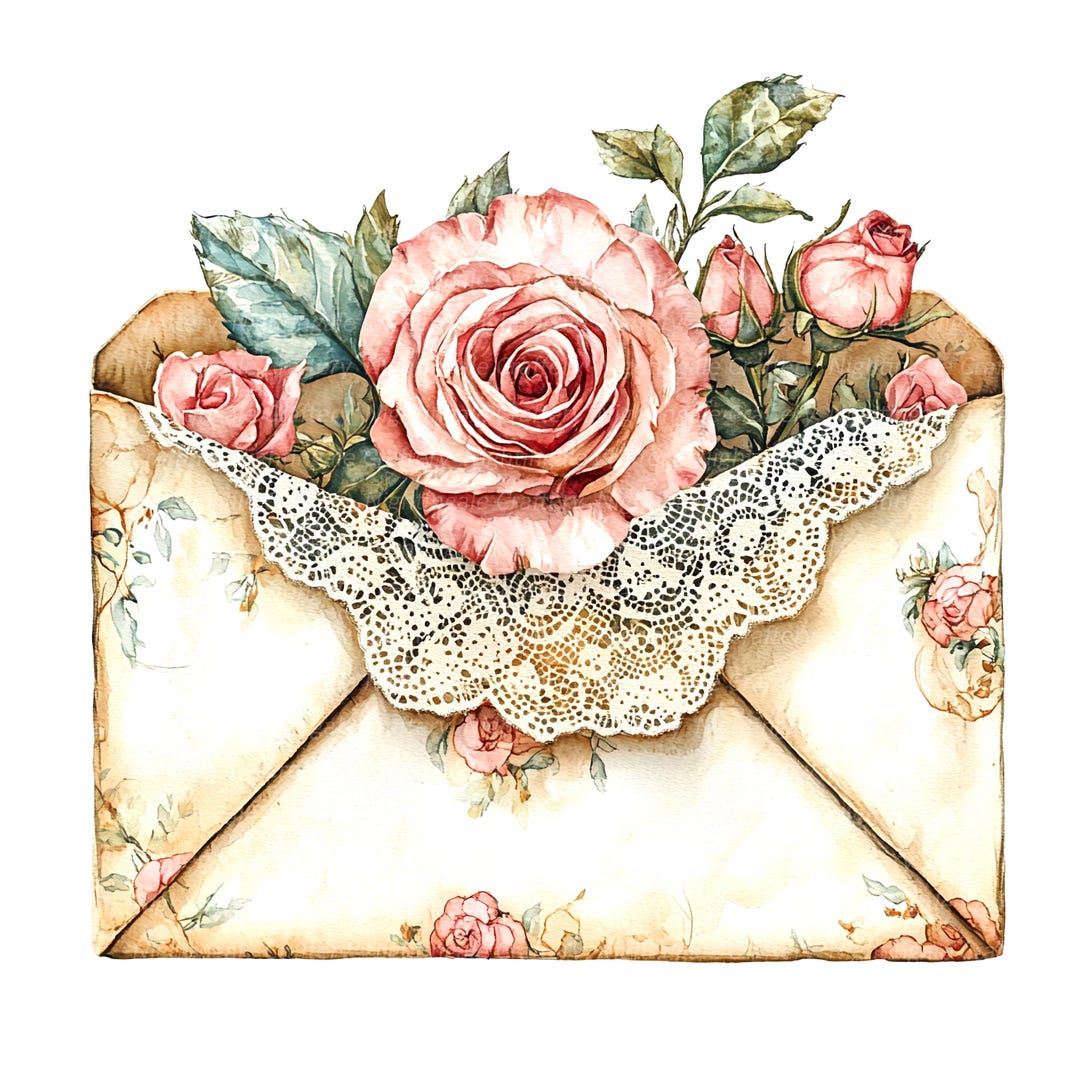10 Vintage Floral Envelope Clipart 2, Lace, Printable Watercolor ...