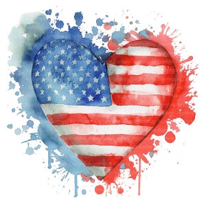10 USA Flag Heart Clipart, USA Flag Clipart, Printable Watercolor ...