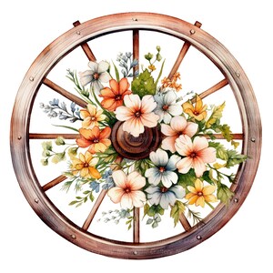10 Floral Wheel Clipart, Wooden Wheel, Printable Watercolor Clipart ...