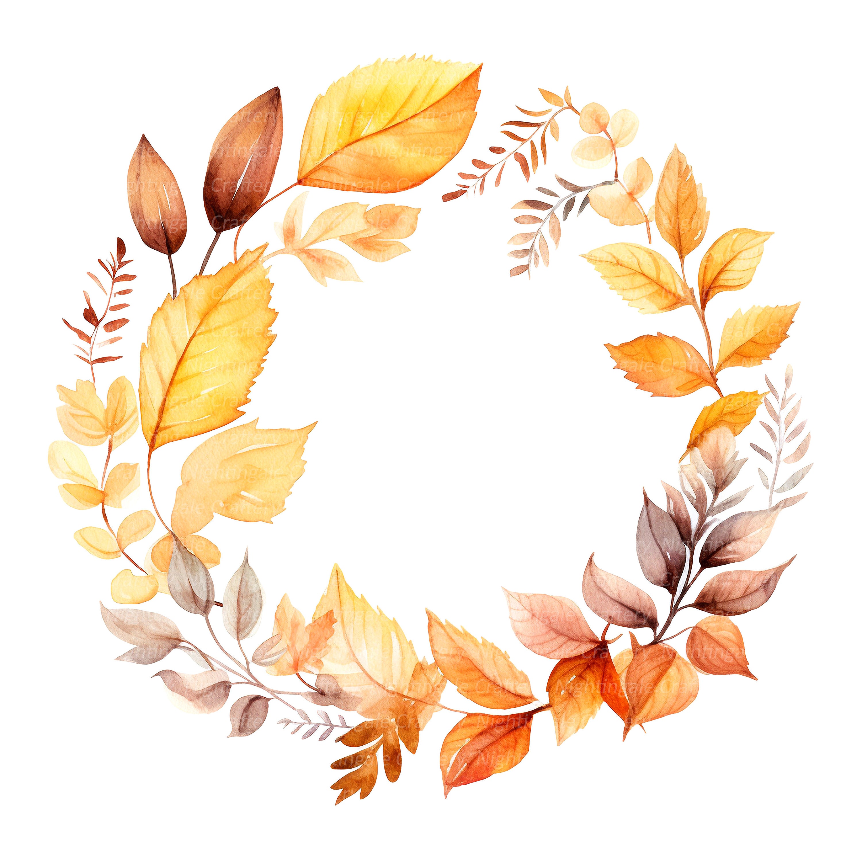 10 Autumn Leaves Wreath Clipart, Dried Leaves Clipart, Printable ...