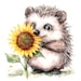 12 Hedgehog Sunflower Clipart, Cartoon Hedgehog, Printable Watercolor ...