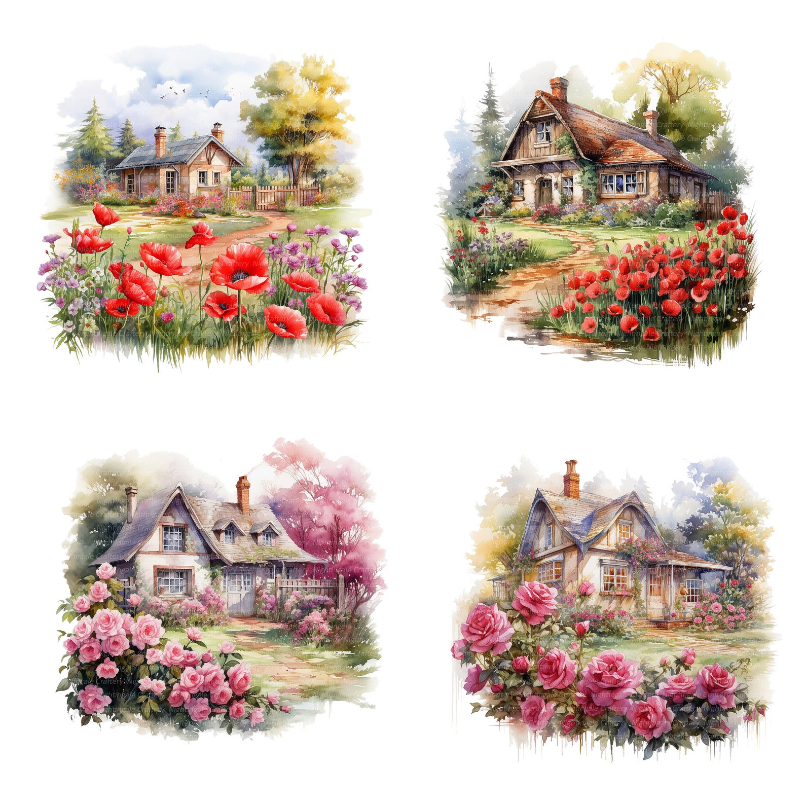 16 Floral Garden Set 2 Clipart, Garden Flowers, Printable Watercolor ...