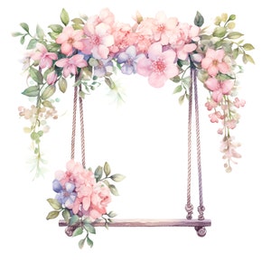 10 Floral Swing Clipart, Flower Swing, Printable Watercolor Clipart ...