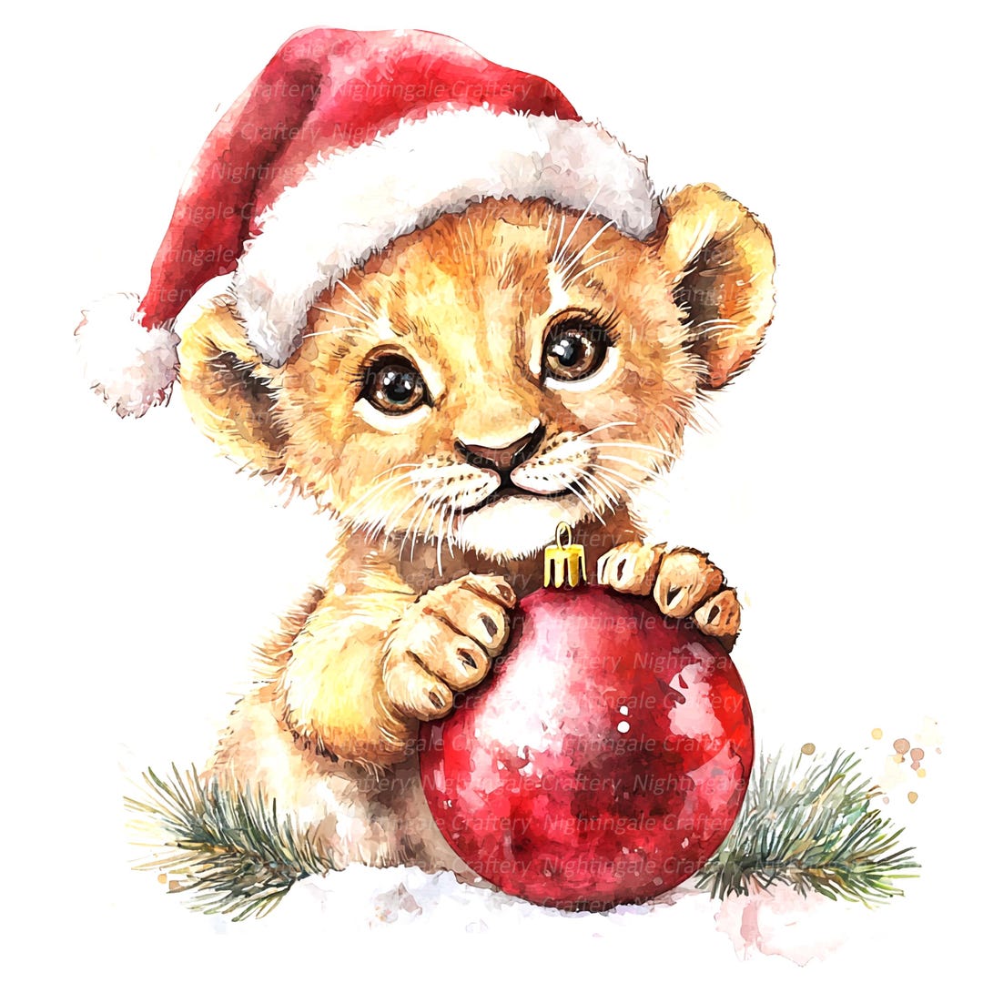 8 Christmas Lion Clipart, Baby Lion, Christmas Card, Printable ...