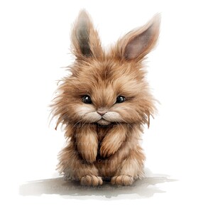 Grumpy Bunny Clipart, Fluffy Rabbit Clipart, Printable Watercolor ...