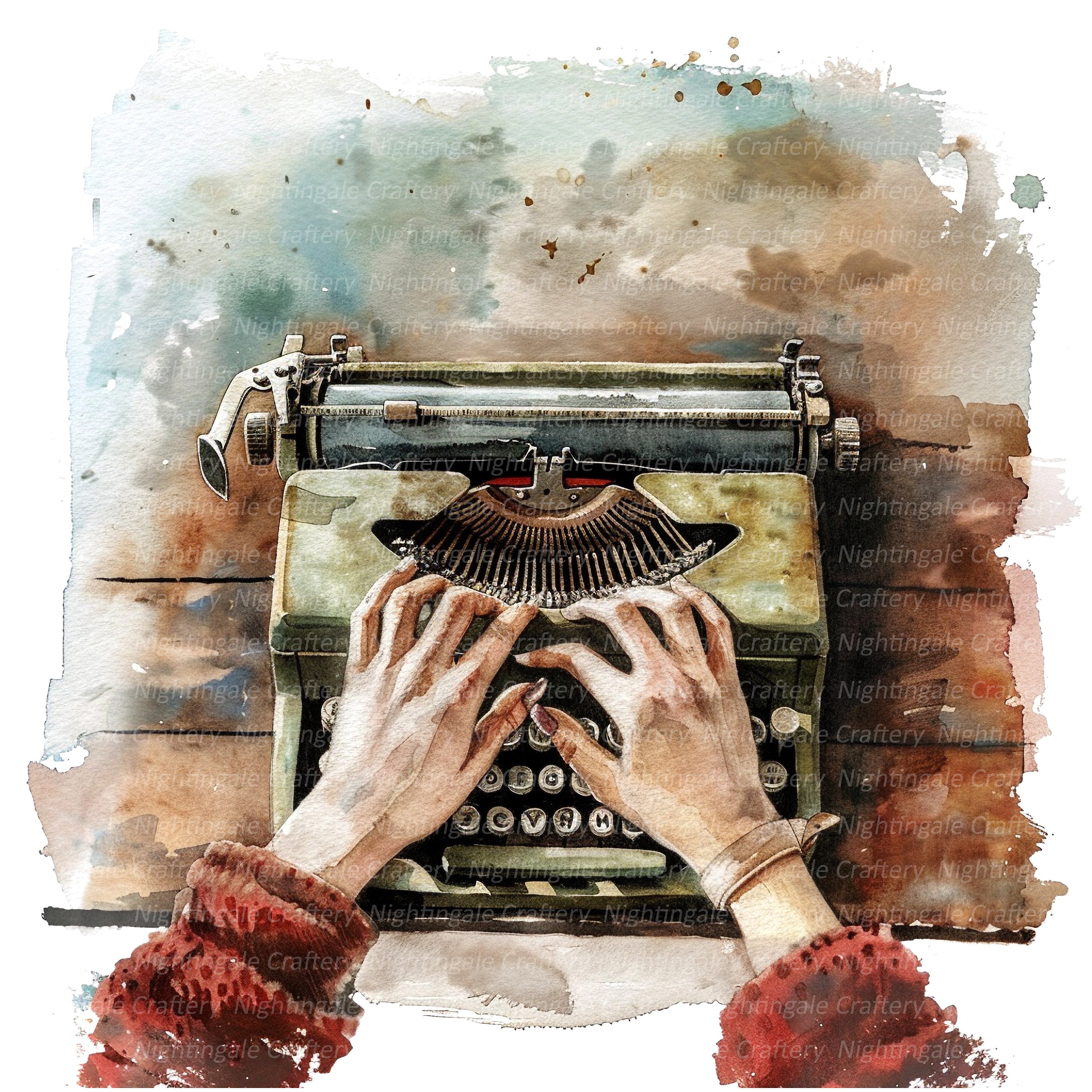 12 Writer Hands Clipart, Typewriter Clipart, Printable Watercolor ...