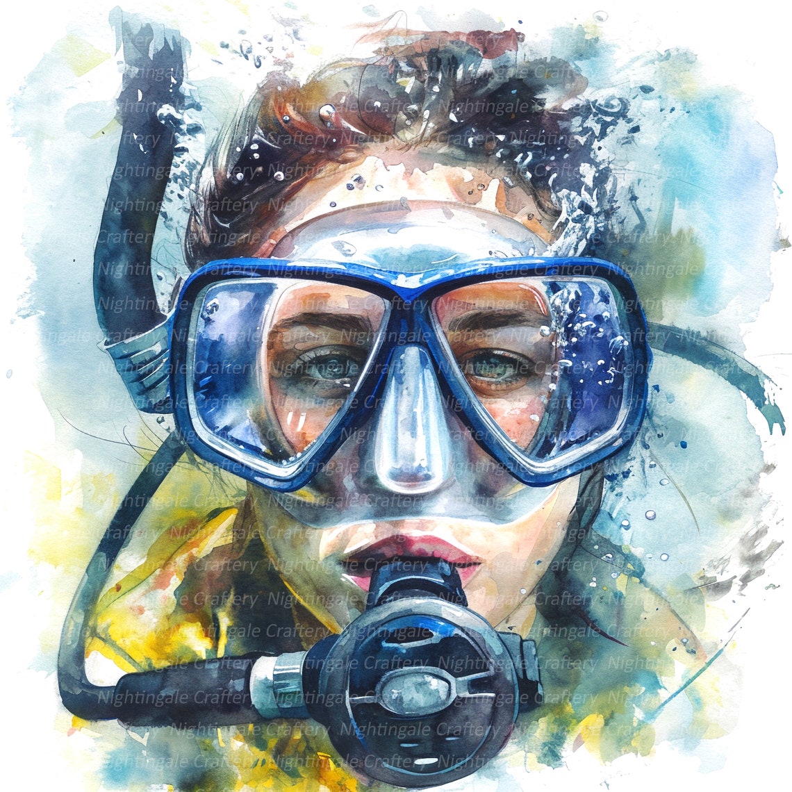 10 Woman Diving Clipart, Scuba Diving Clipart, Printable Watercolor ...