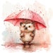 8 Hedgehog Rainy Clipart, Hedgehog and Umbrella, Printable Watercolor ...