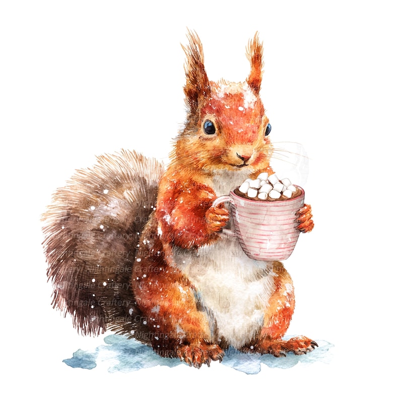 10 Squirrel and Cocoa Clipart, Mug Clipart, Printable Watercolor ...