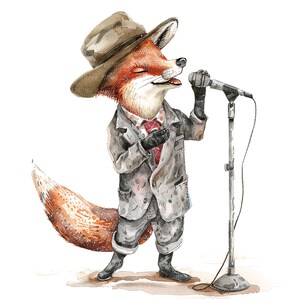 12 Fox Singing Clipart, Fox Clipart, Printable Watercolor Clipart, High ...