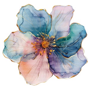 10 Abstract Blue Pink Flowers Clipart, Printable Watercolor Clipart ...