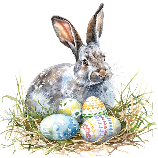 Watercolor Easter Bunny - Etsy