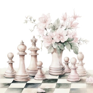 12 Floral Chess Clipart, Vintage Chess, Printable Watercolor Clipart ...