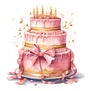 10 Pink Birthday Cake Clipart, Cake Clipart, Printable Watercolor ...